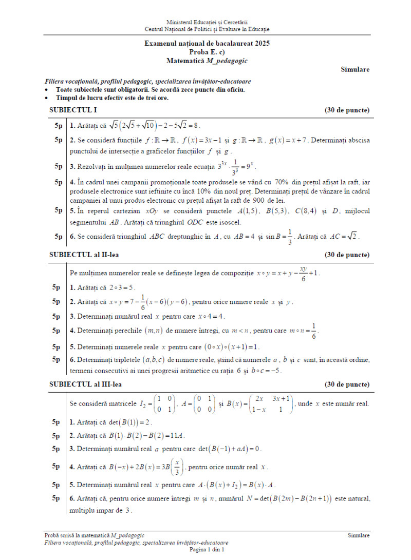 Subiecte simulare Bacalaureat 2025 la matematică. Ce exerciții au avut de rezolvat elevii la ...