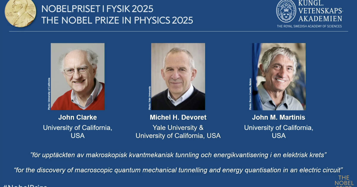 Premiul Nobel pentru Fizică 2025 acordat lui John Clarke, Michel Devoret și John Martinis
