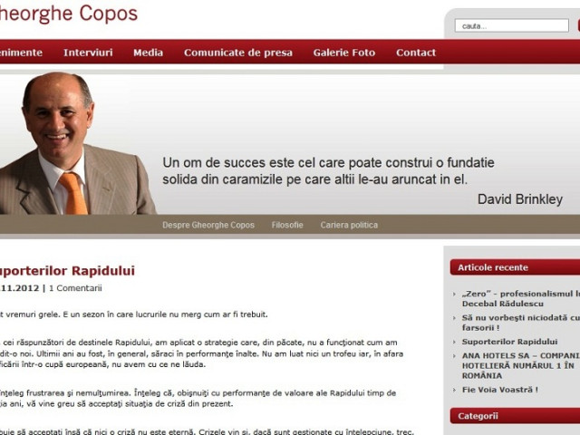 George Copos, către suporterii rapidiști pe blog: "Sunt vremuri grele ...